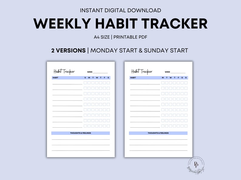 Printable Habit Tracker | A4 Size PDF Download | Self Care Planner ...