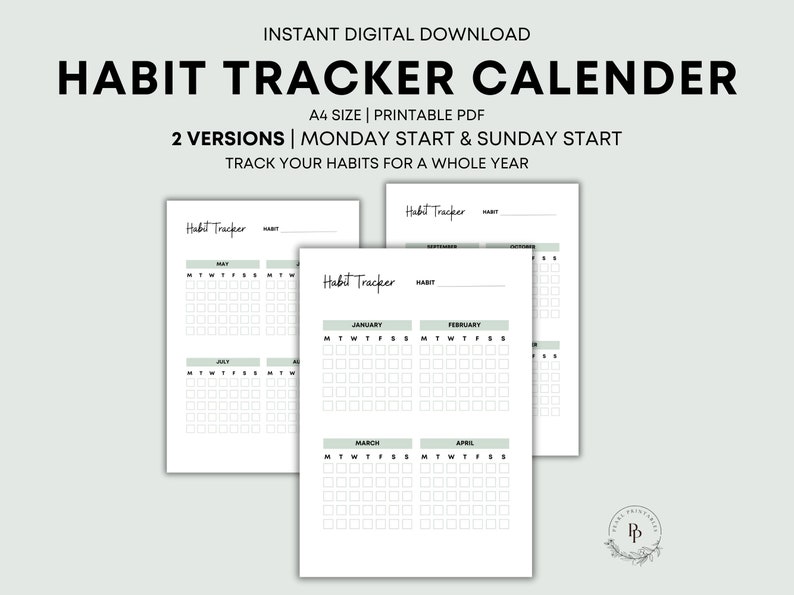 Printable Habit Tracker PDF Download | A4 Size | Sage Green | Weekly ...