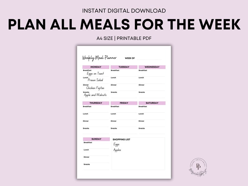 Printable Meal Planner | A4 Size Printable PDF | Weekly Meal Tracker ...