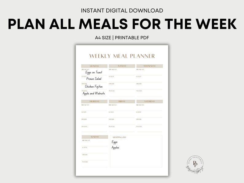 Meal Planner Printable A4 Size Digital Download Weekly - Etsy