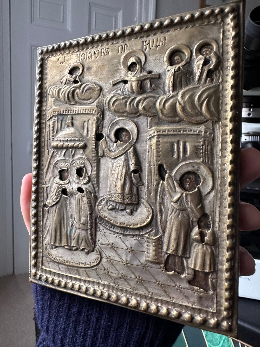19th Century Greek Hand Painted Icon With Copper Alloy - Etsy