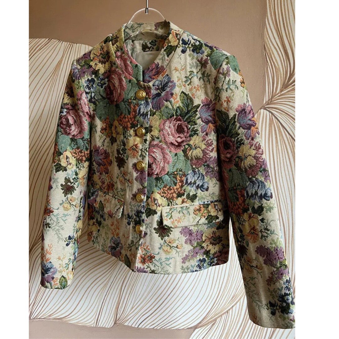 Blazer Jacket Floral Coat Elegant Short Jacket Party for Women Retro ...
