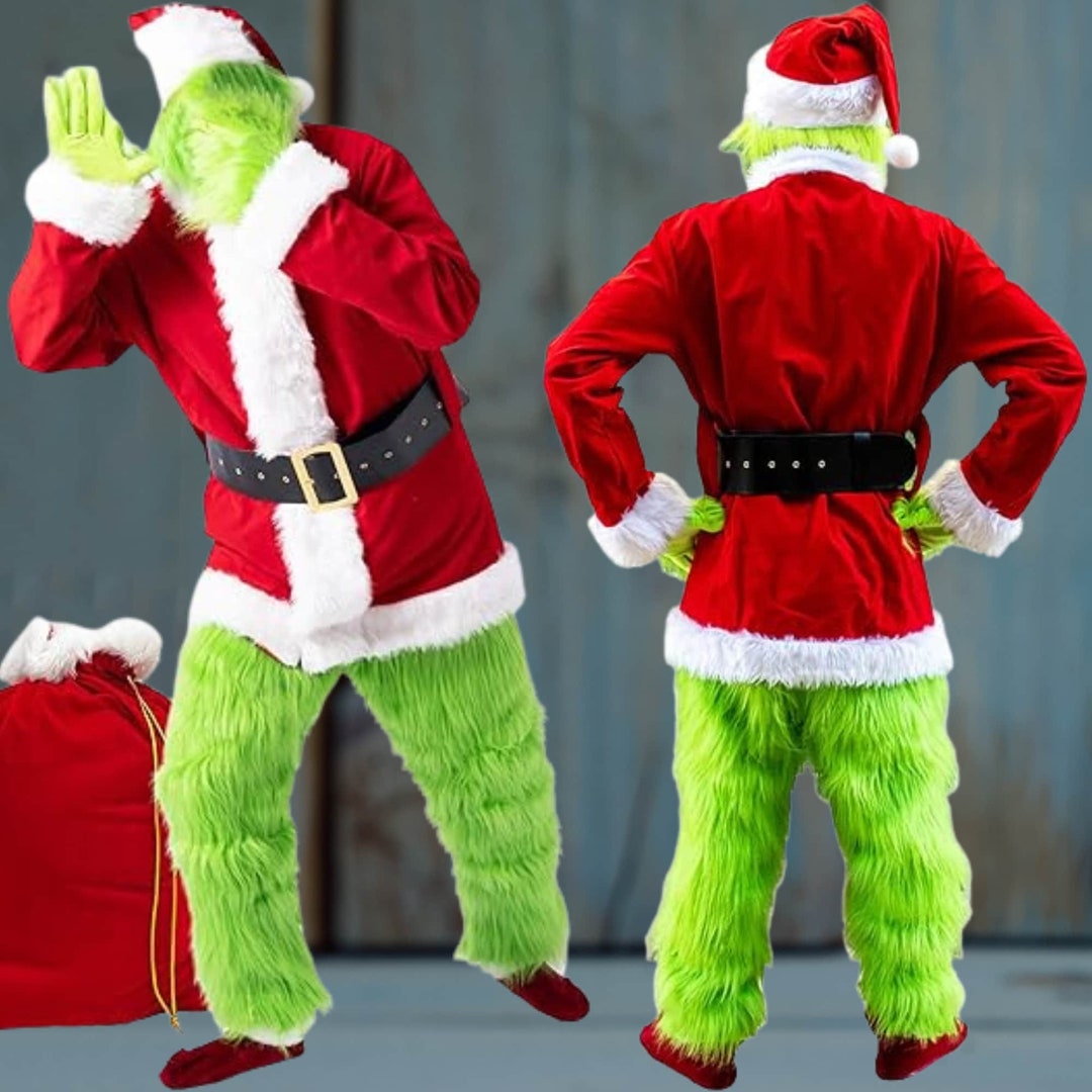 Christmas Green Monster Costume for Men Adult Santa Suit 8PCS Deluxe ...