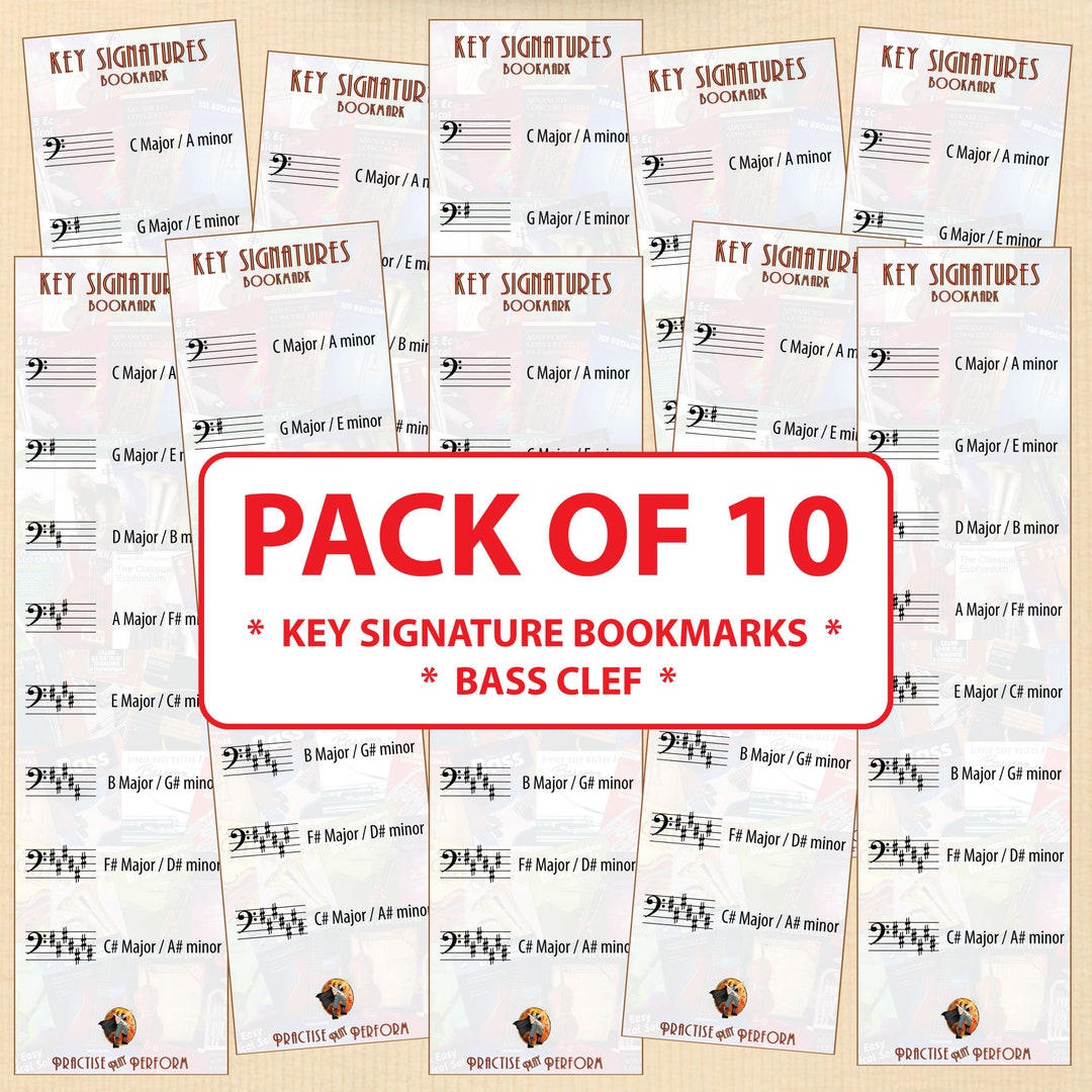 Bass Clef Key Signature Bookmark 10 Pack - Etsy