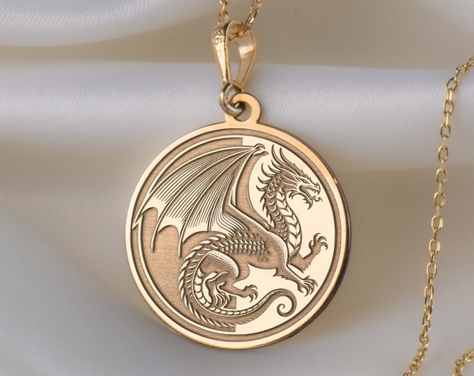 14K Solid Gold Dragon Necklace, Silver Dualism Dragon Necklace, Chinese ...