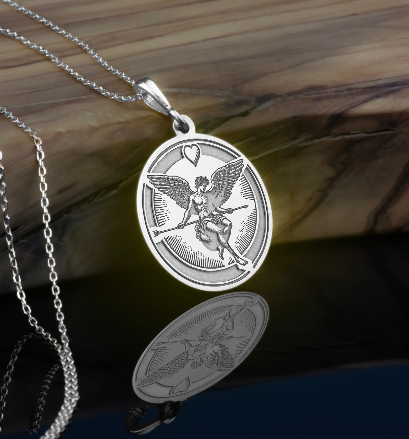 14K Solid Gold Eros Necklace, the Love of God Pendant, Love Charm ...