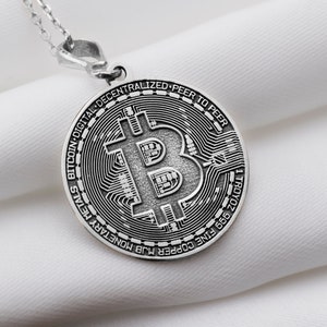 14K Solid Gold Bitcoin Necklace, Blockchain Necklace, Bitcoin Pendant ...