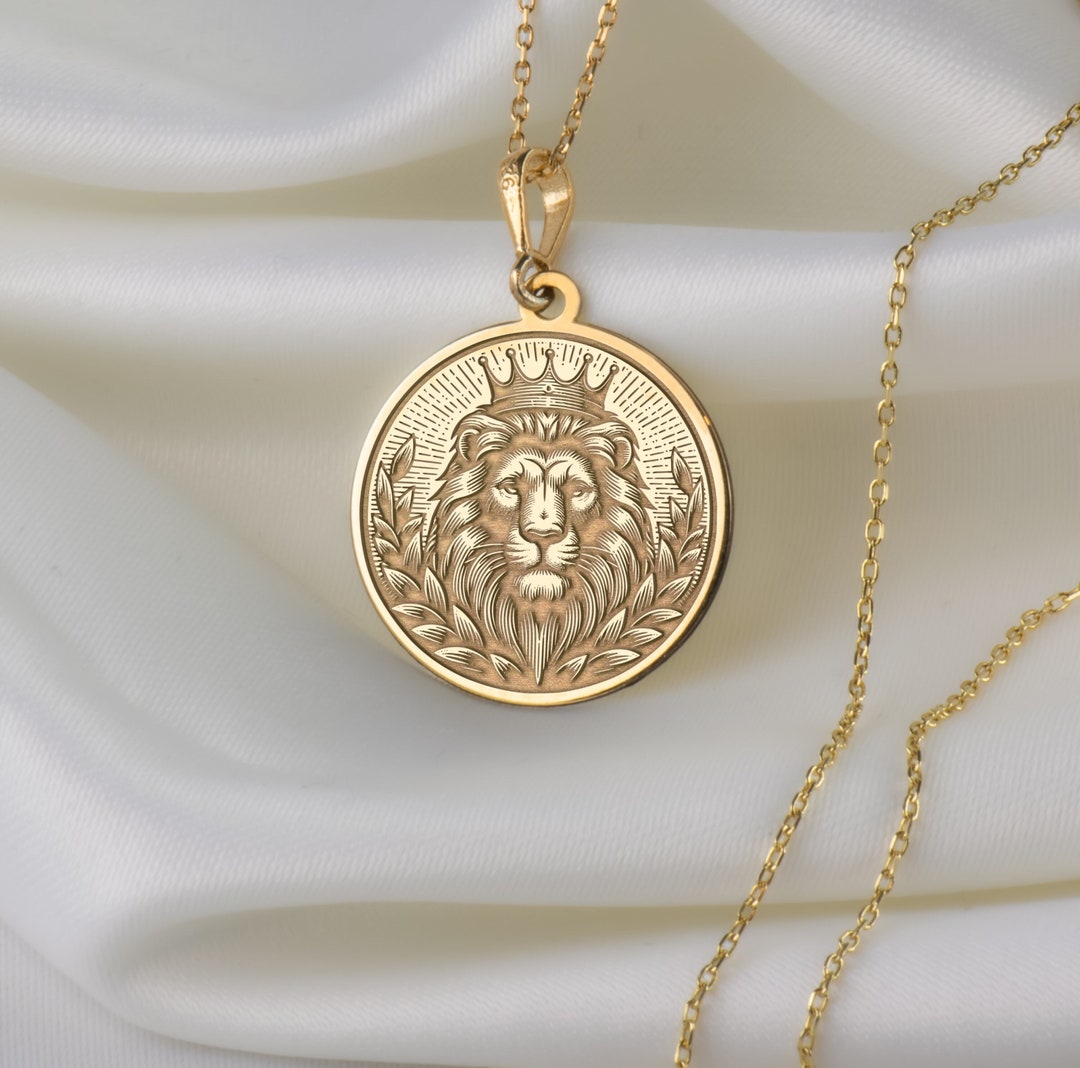14K Solid Gold King of the Jungle Necklace, Silver Lion Pendant, Lion ...