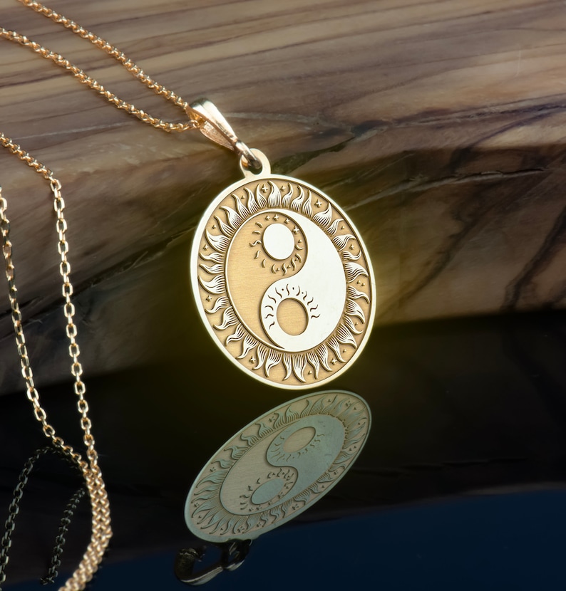 14K Solid Gold Celestial Yin and Yang Necklace, Celestial Pendant, Yin Yang Necklace, Silver ...