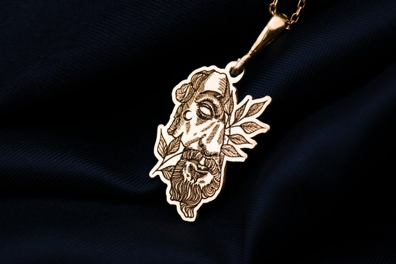 14K Solid Gold Zeus Necklace, Greek God Zeus Charm Necklace, Silver ...
