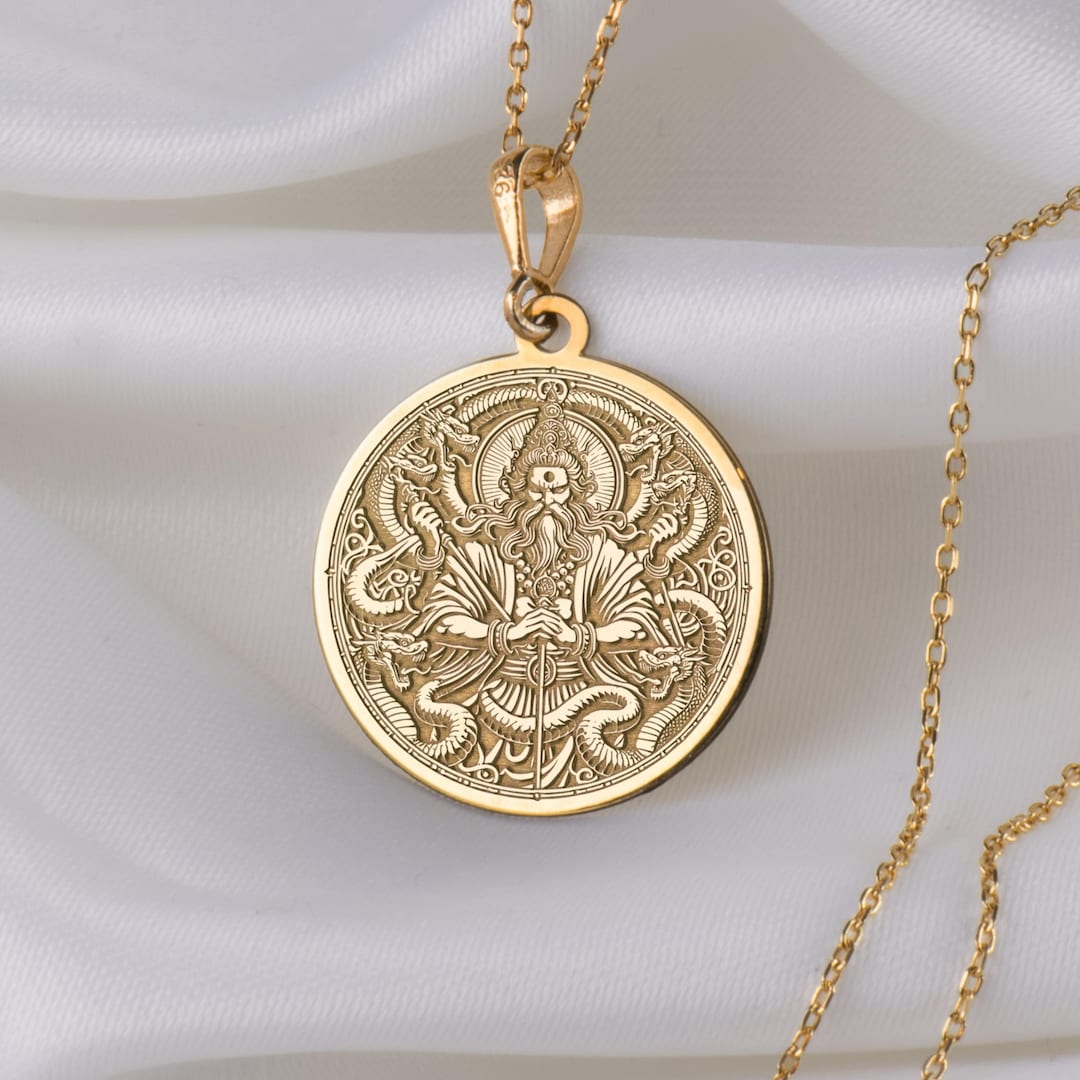 14K Solid Gold Warrior Pendant Necklace, Intricate Vengeance Charm ...