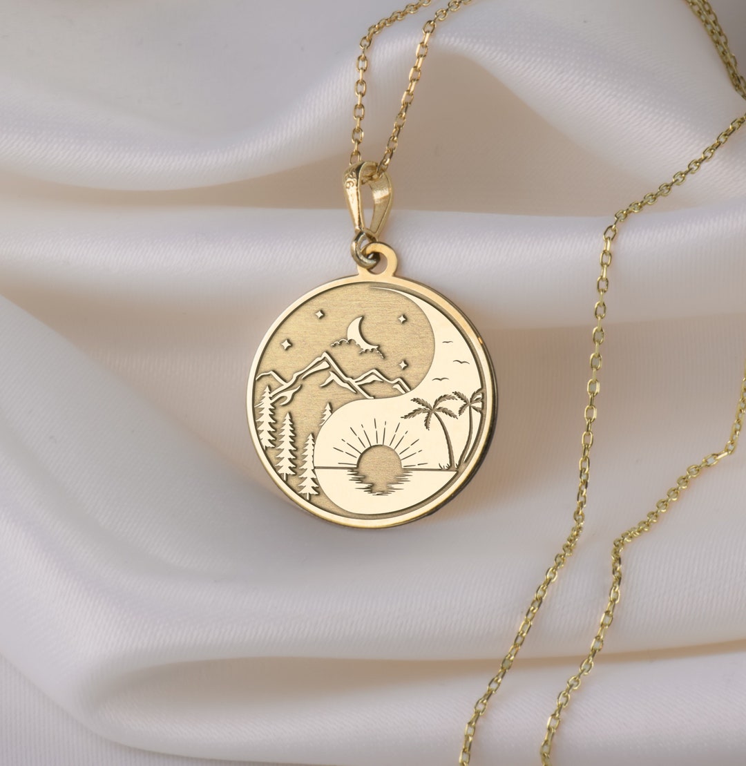 14K Solid Gold Day and Night Necklace, Day and Night Yin and Yang ...