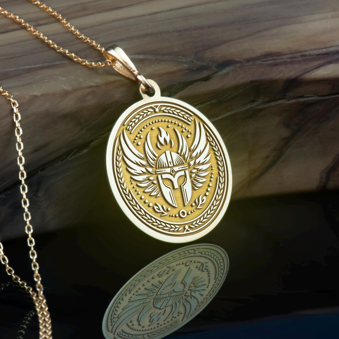 14K Solid Gold Valkyrie Helmet Pendant, Norse Warrior Necklace, Viking ...