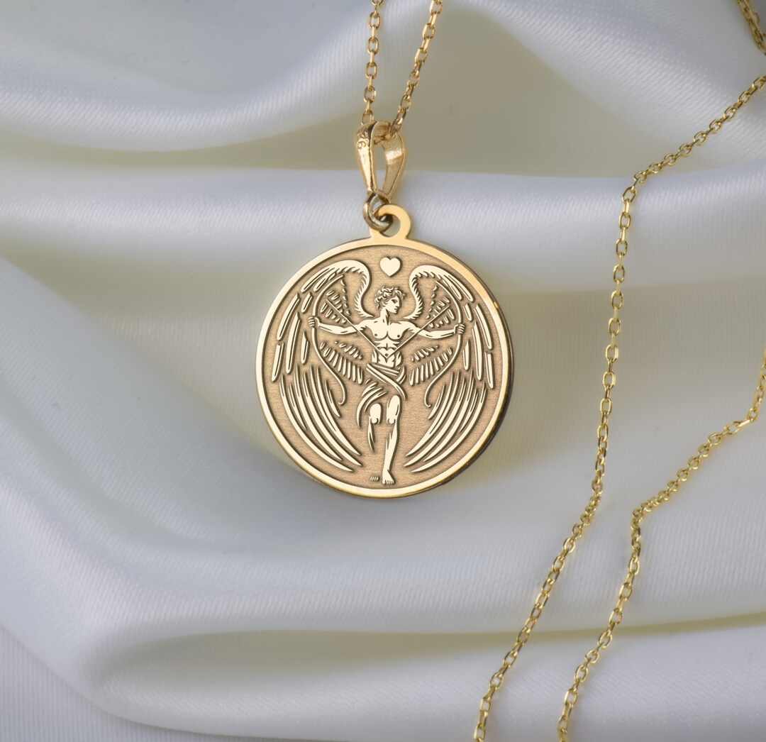 14K Solid Gold Eros Necklace, the Love of God Pendant, Greek Mythology ...