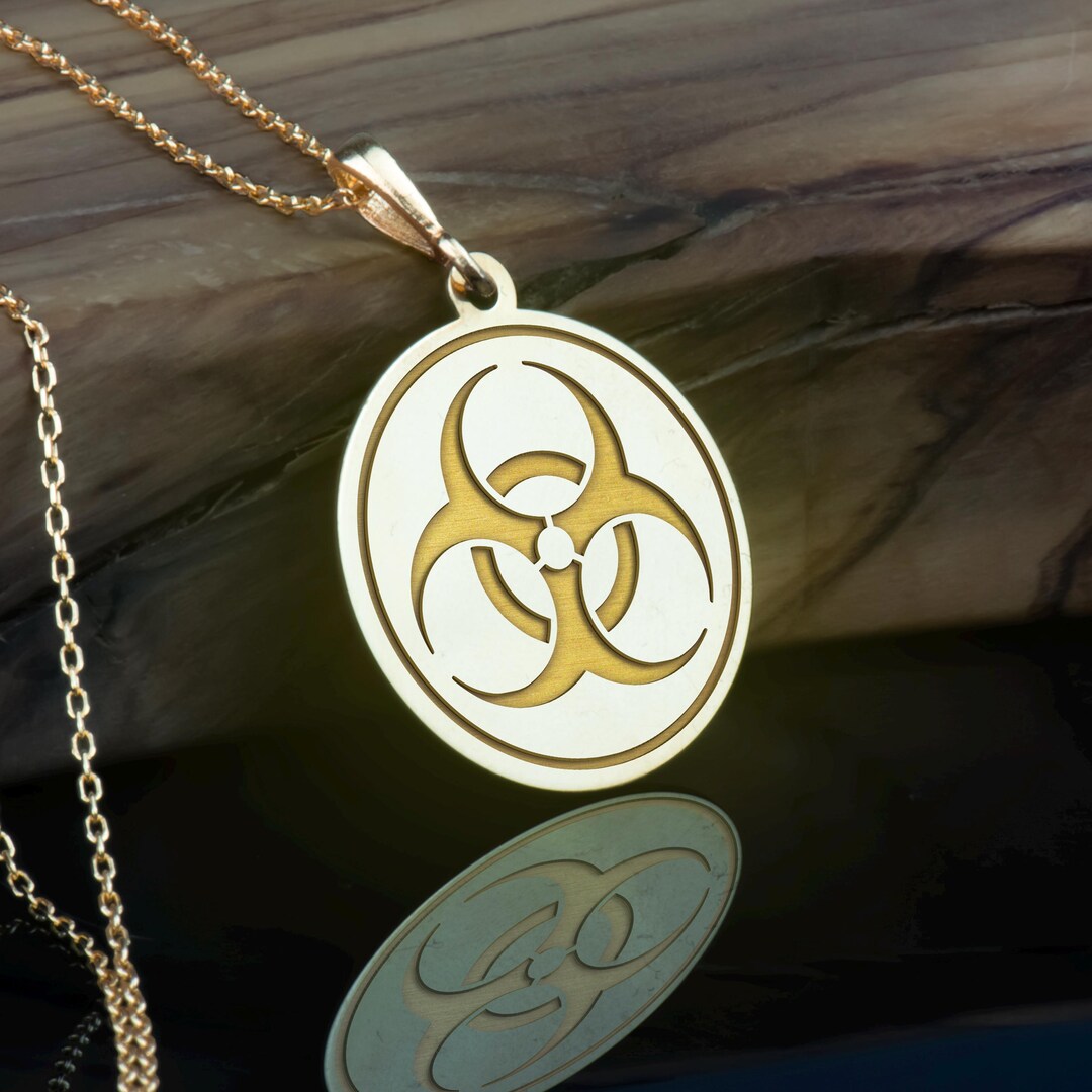 14K Gold Biohazard Necklace, Silver Bio Symbol Pendant, Gold Hazard ...