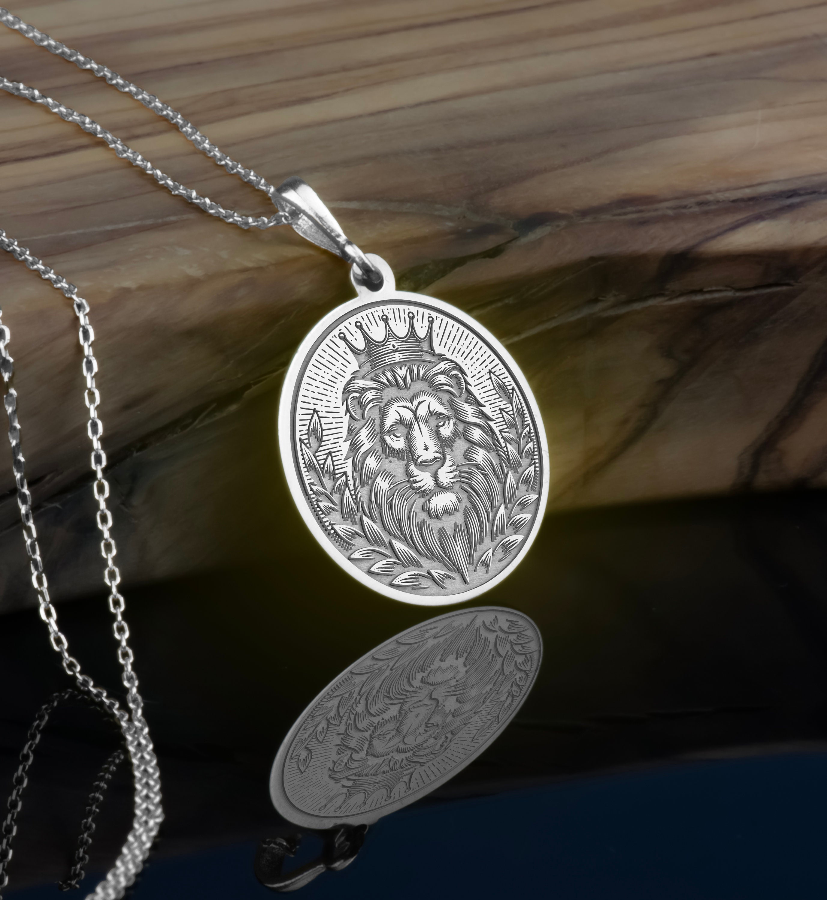 14K Solid Gold King of the Jungle Necklace, Silver Lion Pendant, Lion ...