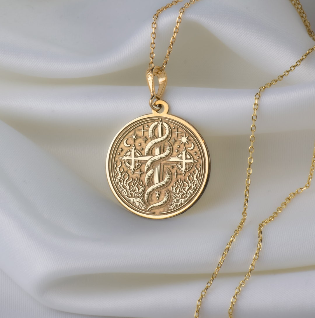 14K Solid Gold Leviathan Cross Necklace, Silver Cross Pendant ...