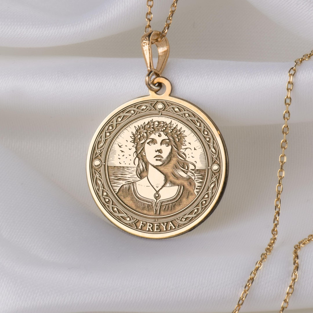 14K Solid Gold Freya Pendant Necklace, Norse Goddess Jewelry, Viking ...