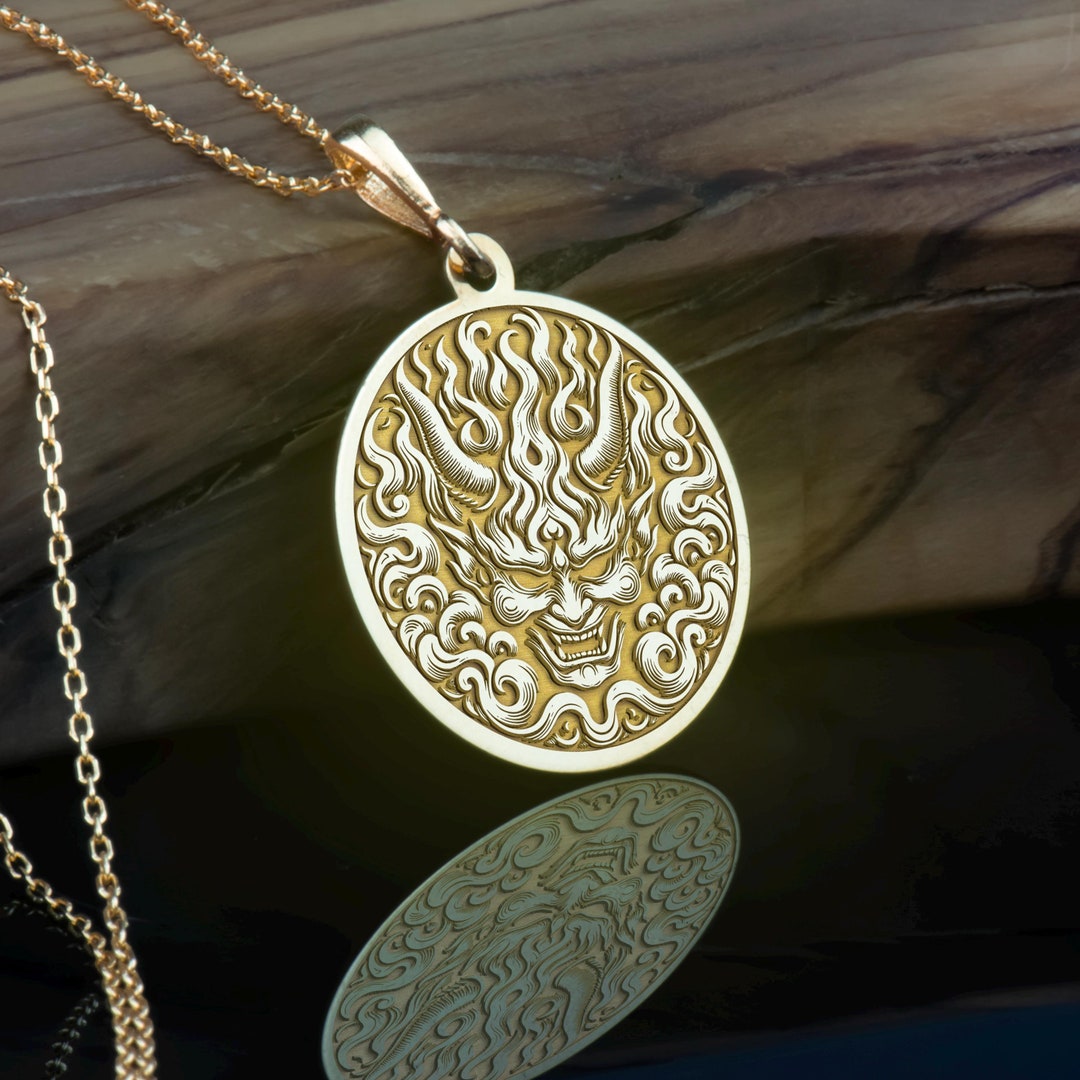 14K Gold Hannya Mask Necklace, Silver Oni Pendant, Rose Gold Japanese ...