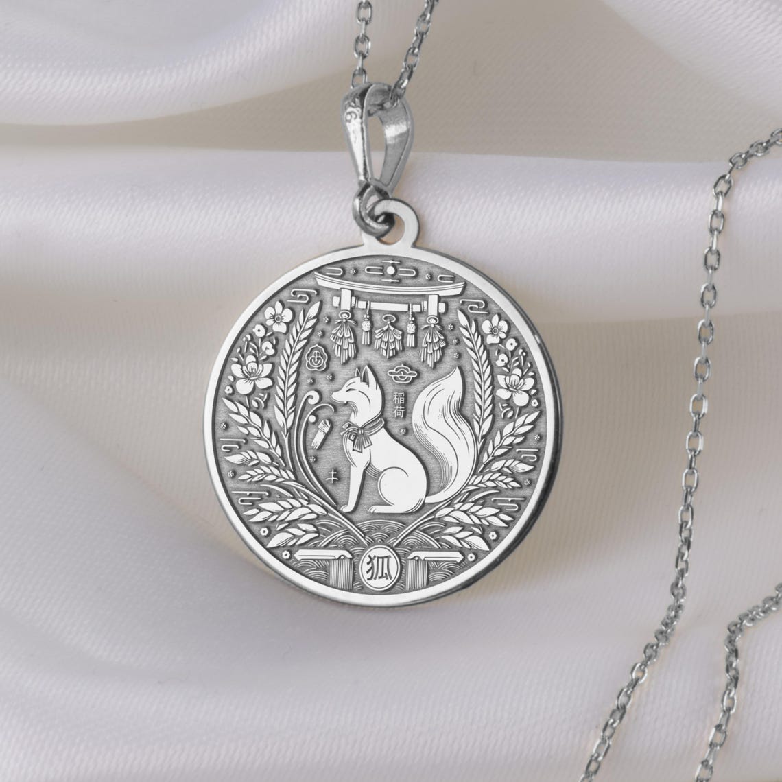 14K Solid Gold Inari Fox Necklace, Silver Kitsune Pendant, Shinto ...
