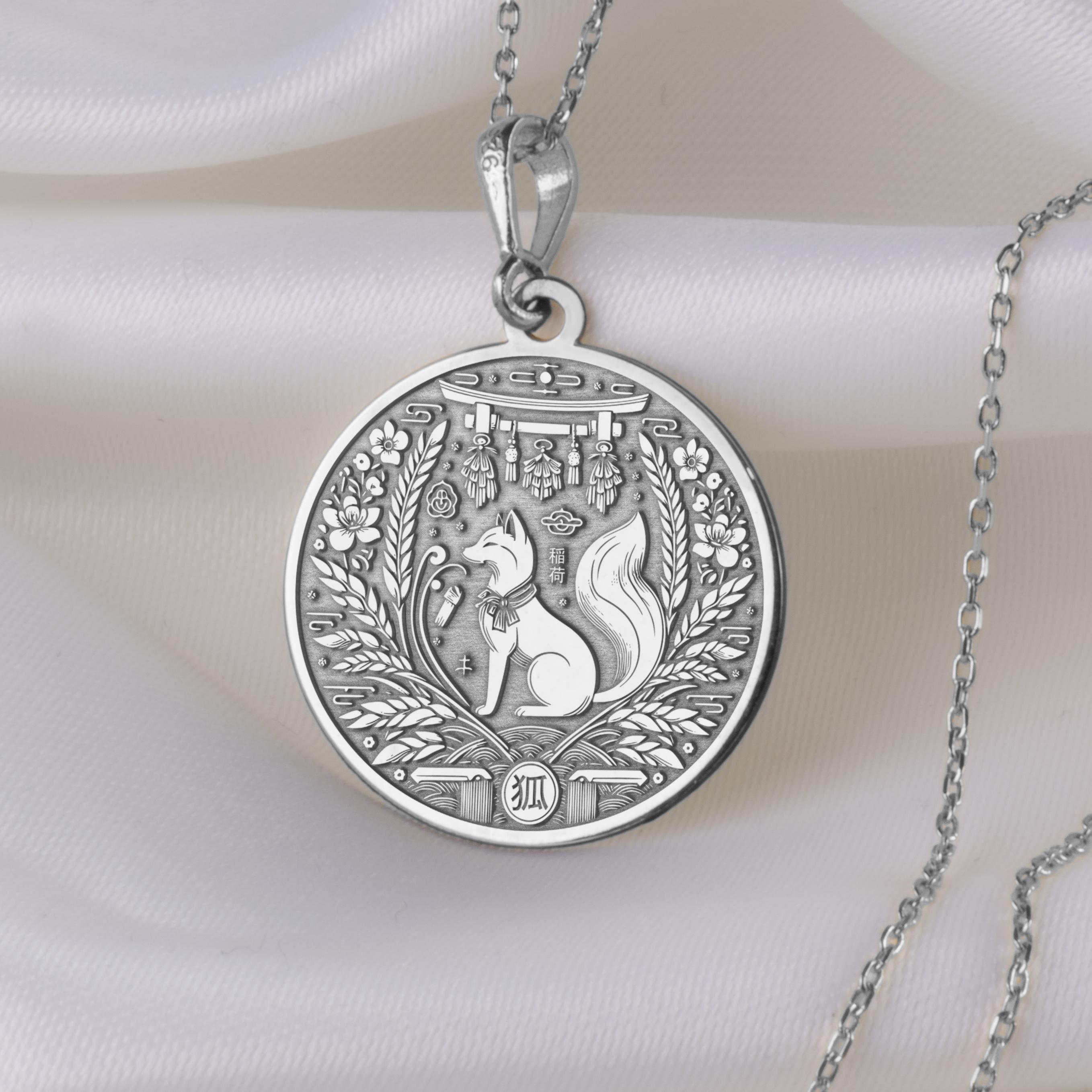 14K Solid Gold Inari Fox Necklace, Silver Kitsune Pendant, Shinto ...