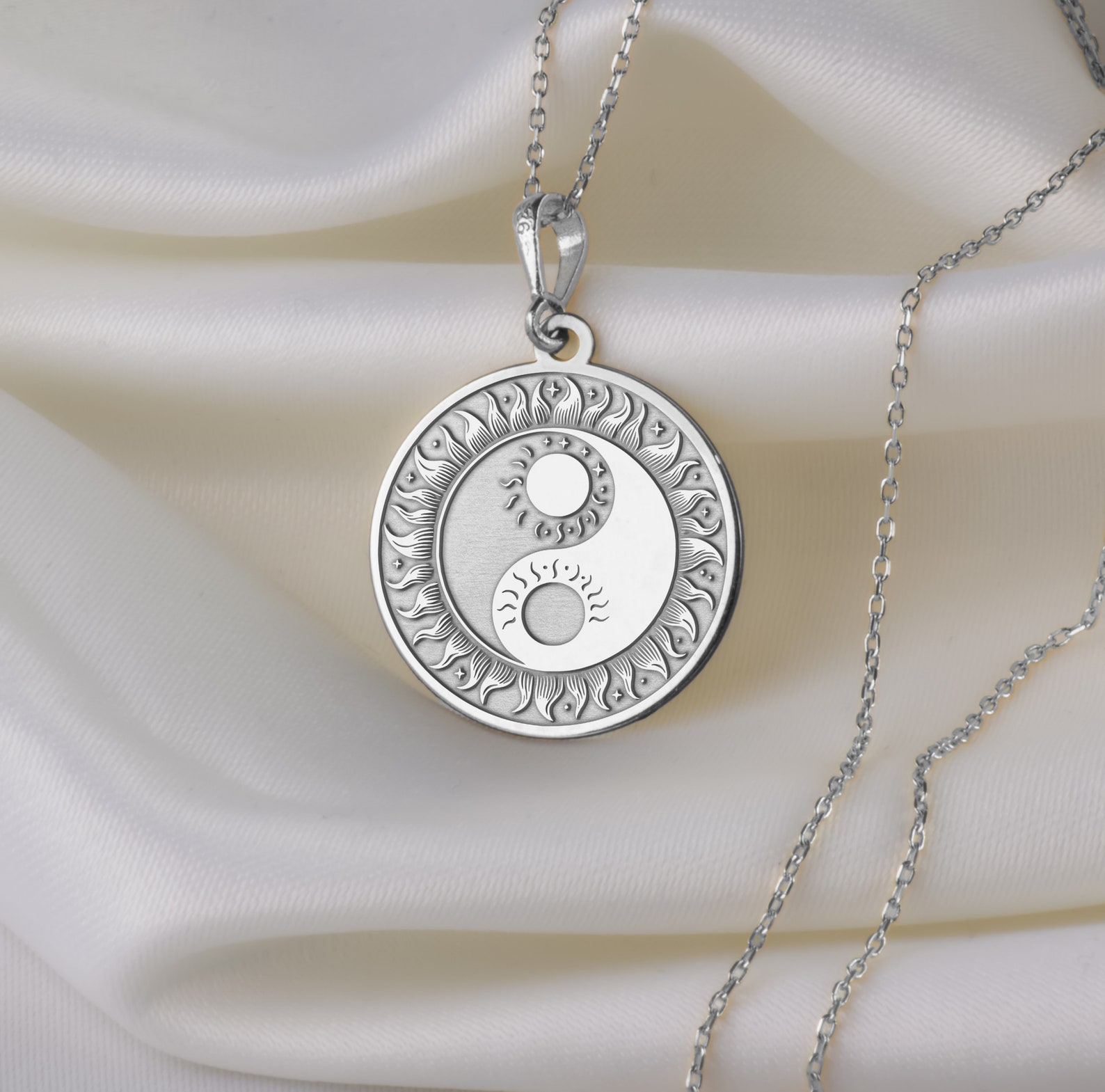 14K Solid Gold Celestial Yin and Yang Necklace, Celestial Pendant, Yin ...