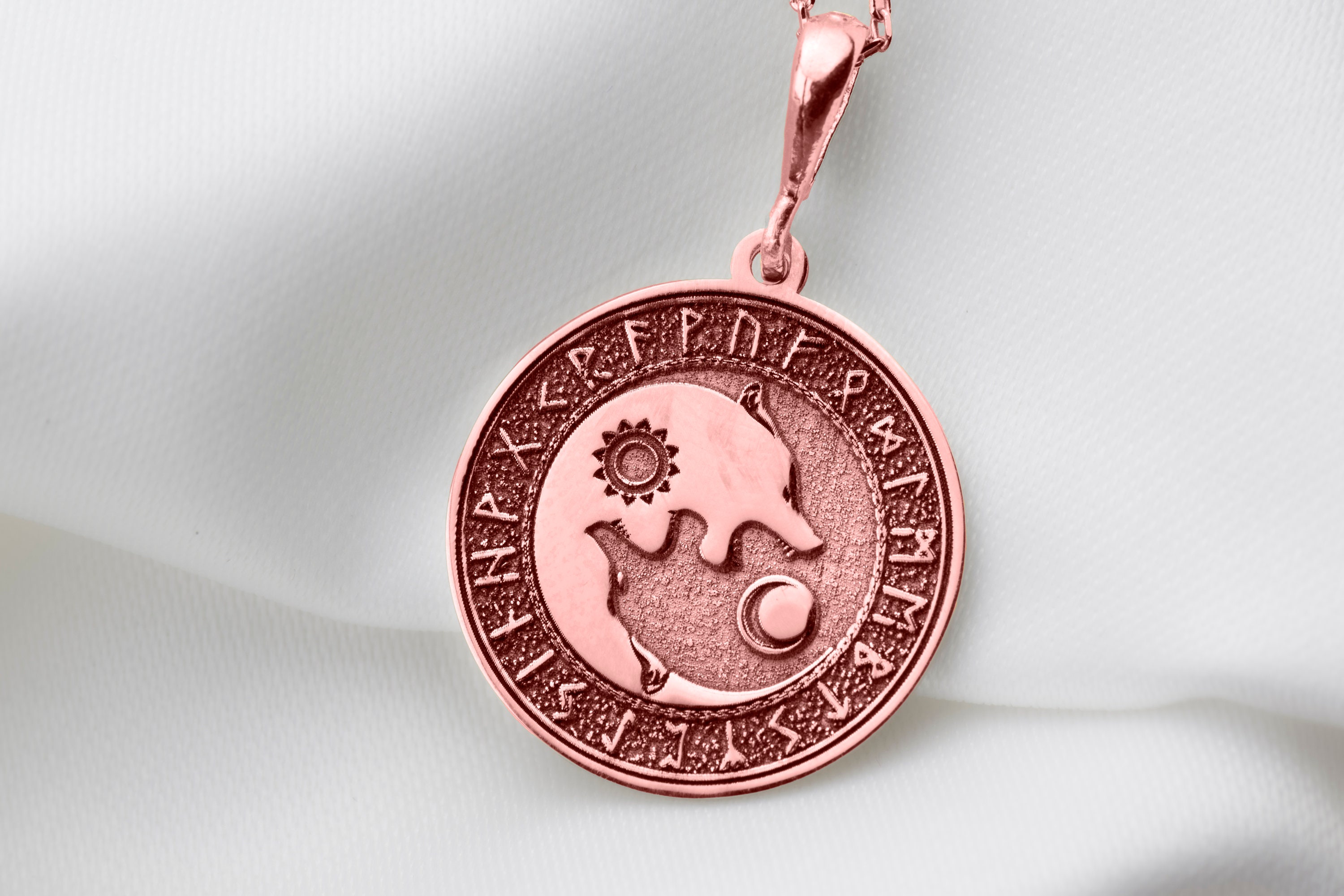 14K Solid Gold Fenrir Yin Yang Necklace, Viking Yin Yang Charm Pendant ...