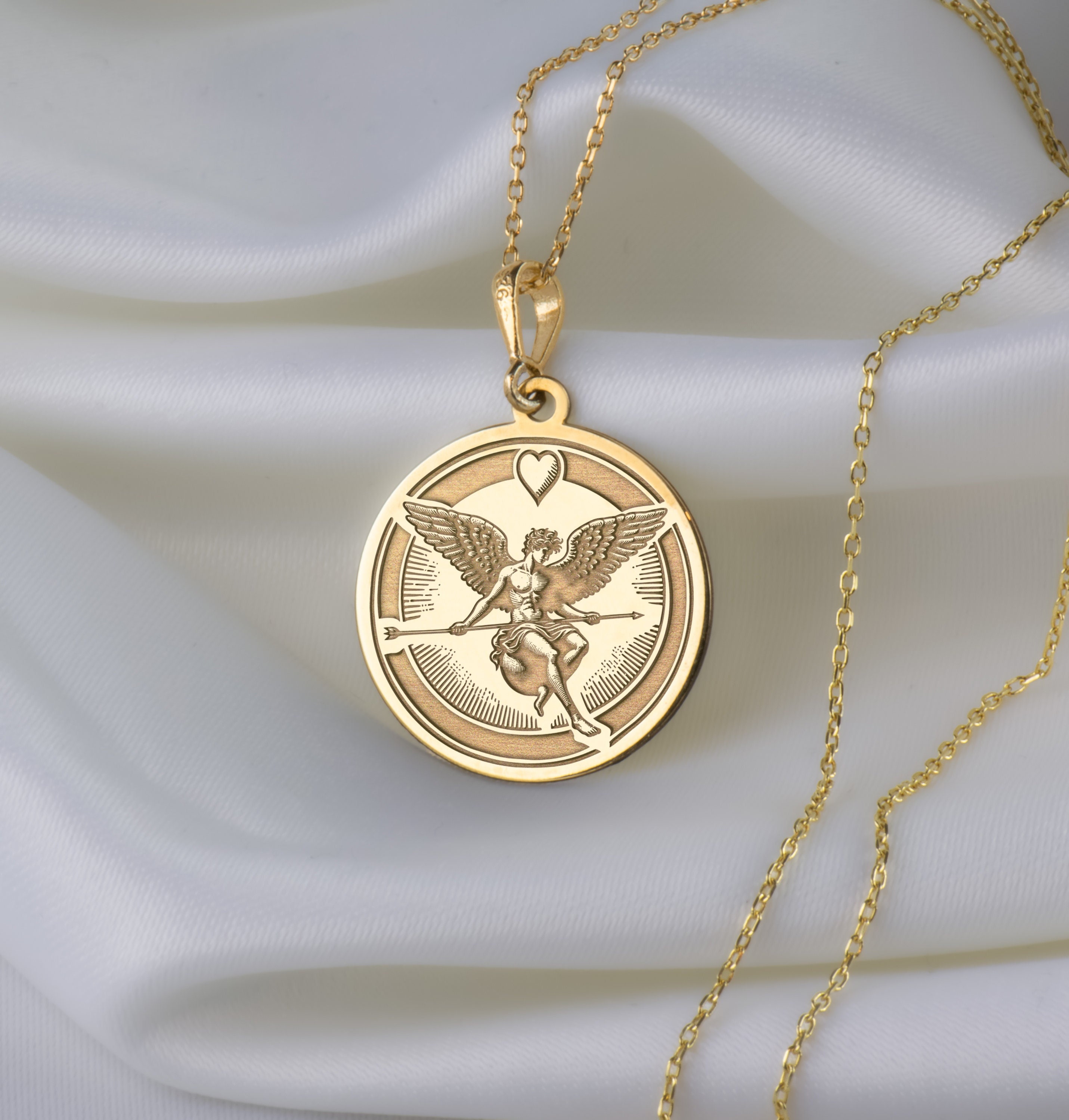 14K Solid Gold Eros Necklace, the Love of God Pendant, Love Charm ...