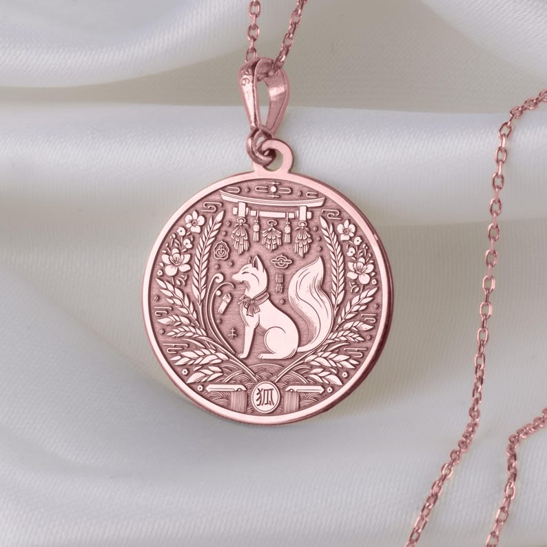 14K Solid Gold Inari Fox Necklace, Silver Kitsune Pendant, Shinto ...