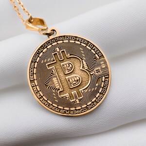 14K Solid Gold Bitcoin Necklace, Blockchain Necklace, Bitcoin Pendant ...