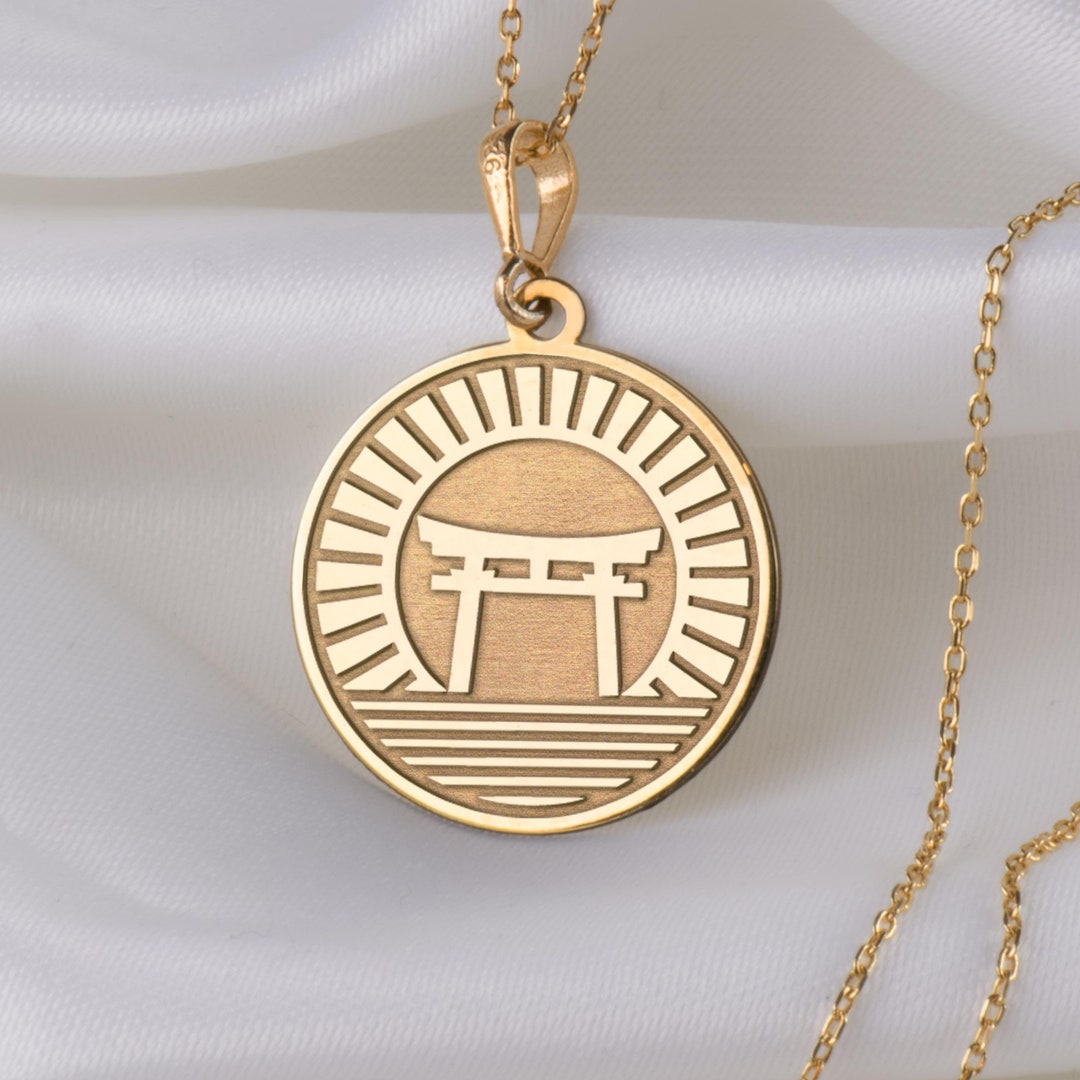 14K Solid Gold Torii Gate Necklace, Japanese Zen Pendant, Sacred Charm ...
