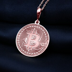 14K Solid Gold Bitcoin Necklace, Blockchain Necklace, Bitcoin Pendant ...