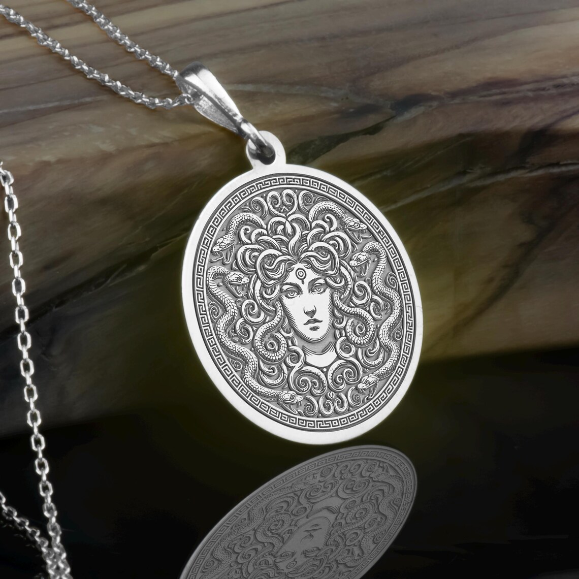 14K Solid Gold Medusa Pendant, Greek Mythology Necklace, Snake Hair ...