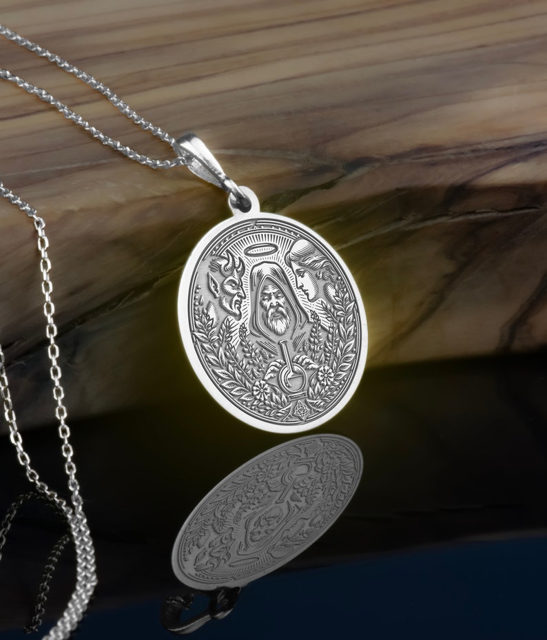 14K Solid Gold Divine Trio Necklace, Angels and Demons Pendant, Silver ...