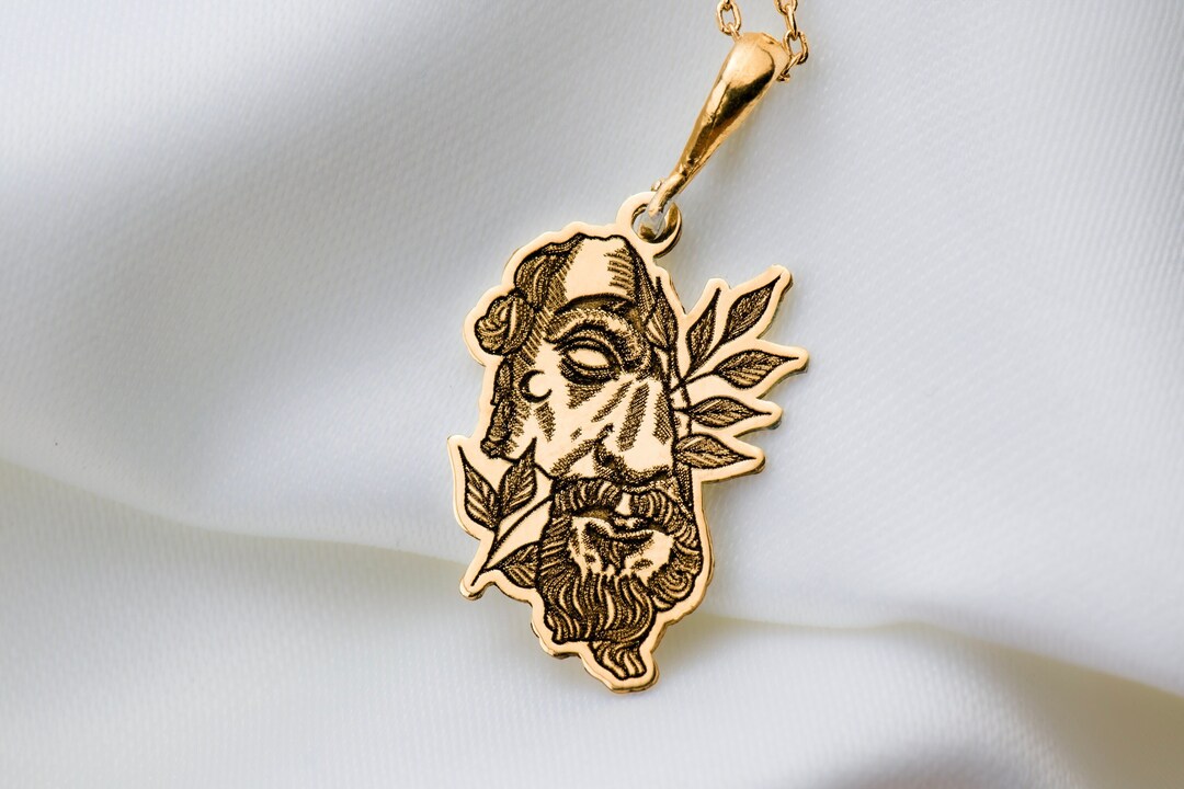 14K Solid Gold Zeus Necklace, Greek God Zeus Charm Necklace, Silver ...
