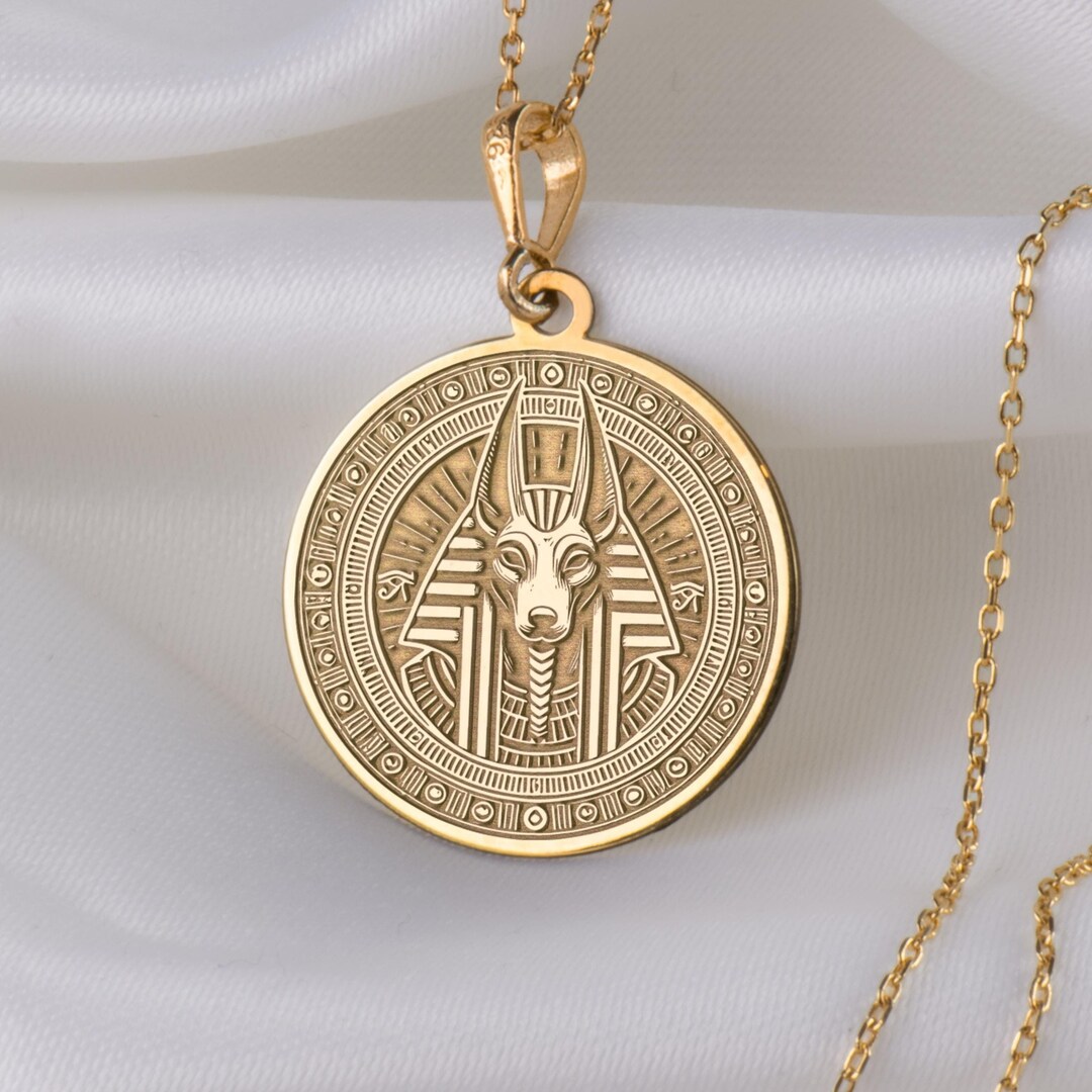14K Solid Gold Anubis Pendant, Egyptian God Necklace, Gold Anubis Charm ...