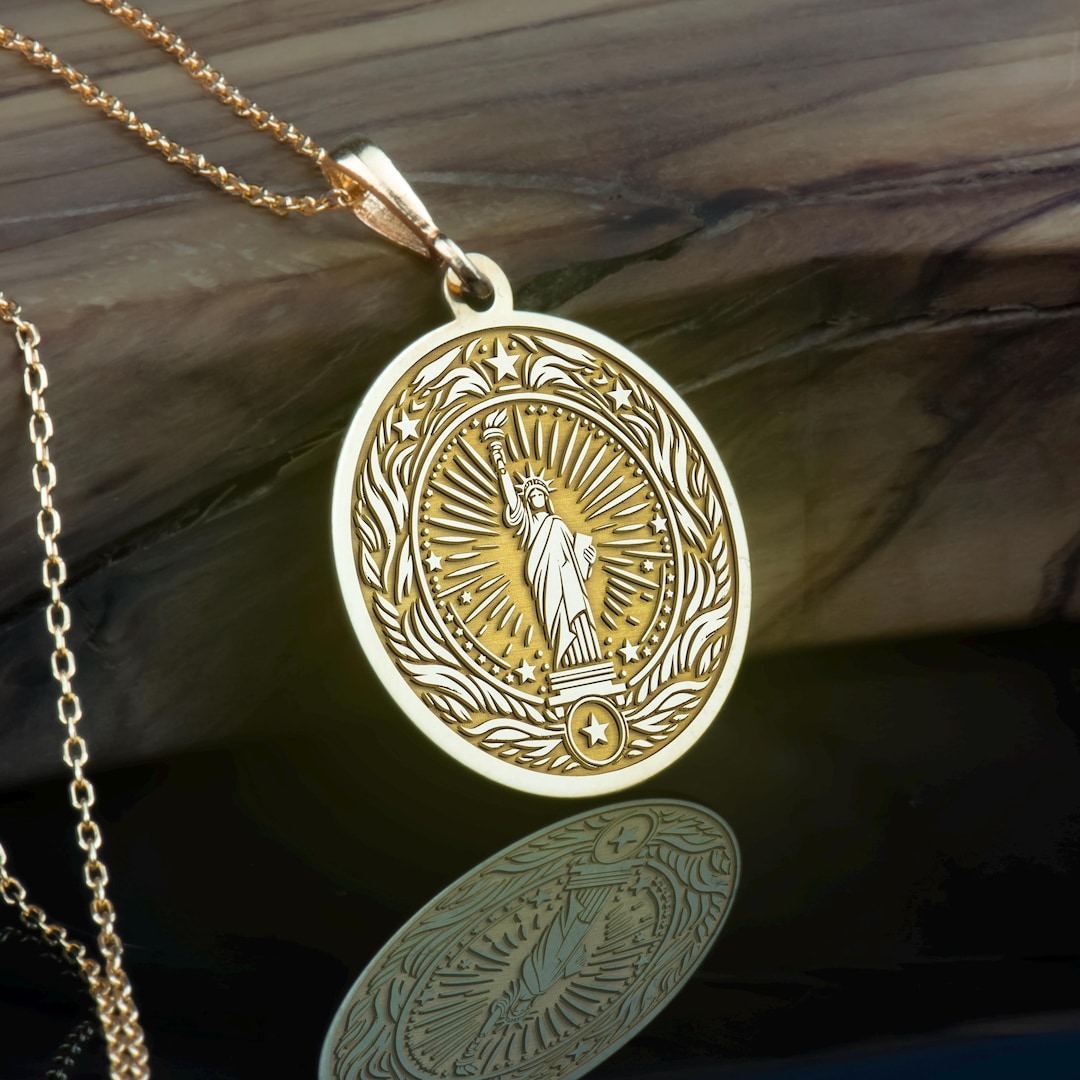 14K Solid Gold Statue of Liberty Pendant – Freedom & Hope Necklace ...