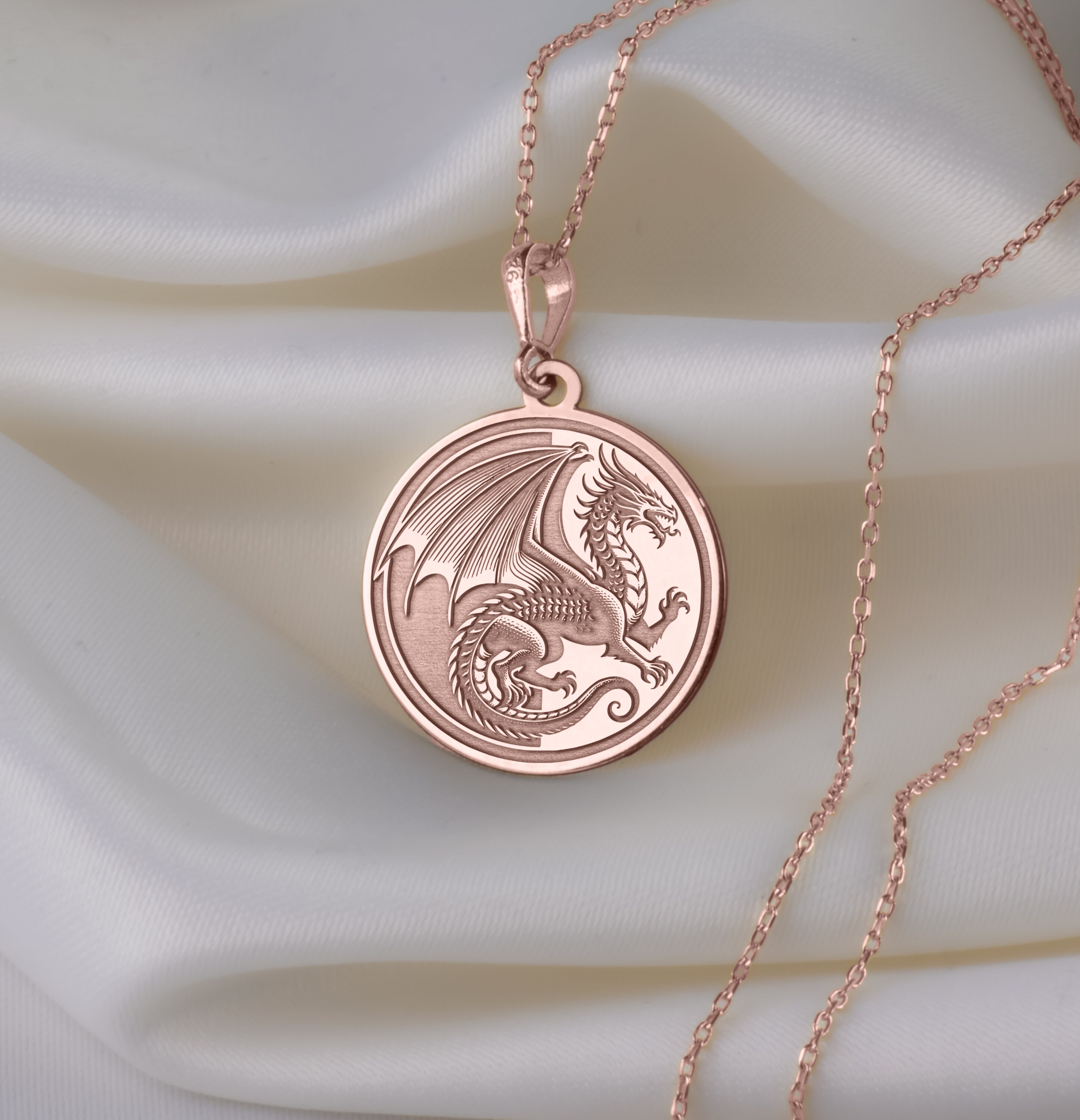 14K Solid Gold Dragon Necklace, Silver Dualism Dragon Necklace, Chinese ...