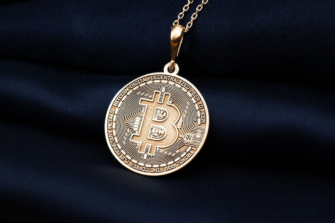 14K Solid Gold Bitcoin Necklace, Blockchain Necklace, Bitcoin Pendant ...