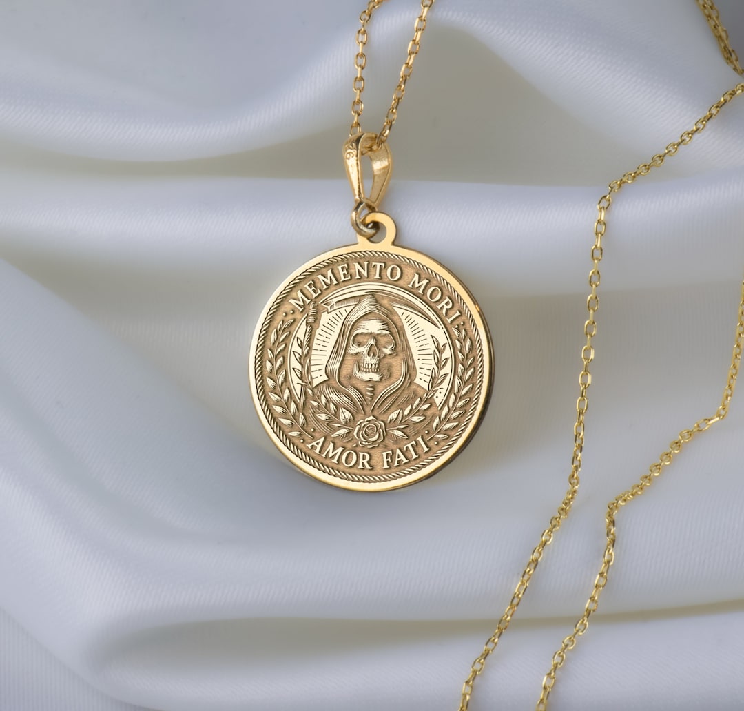 14K Solid Gold Grim Reaper Necklace, Memento Mori Grim Reaper Pendant ...