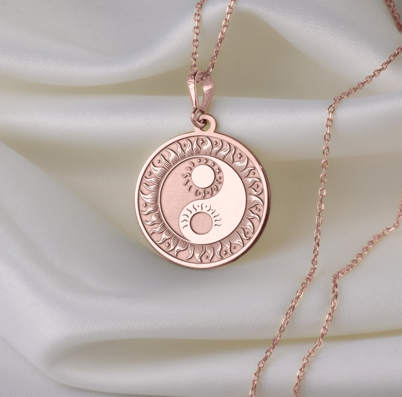 14K Solid Gold Celestial Yin and Yang Necklace, Celestial Pendant, Yin Yang Necklace, Silver ...