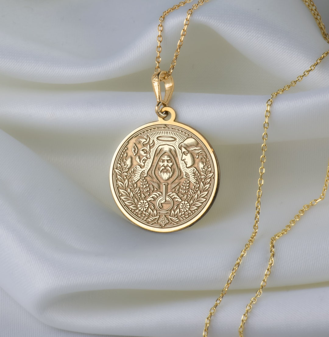 14K Solid Gold Divine Trio Necklace, Angels and Demons Pendant, Silver ...