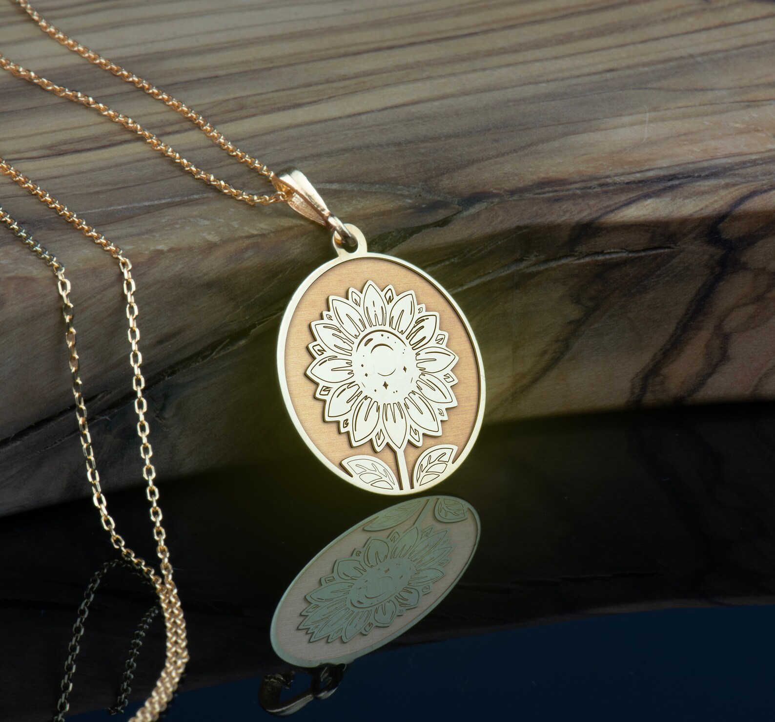 14K Solid Gold Sunflower Necklace, Silver Dainty Sunflower Pendant ...