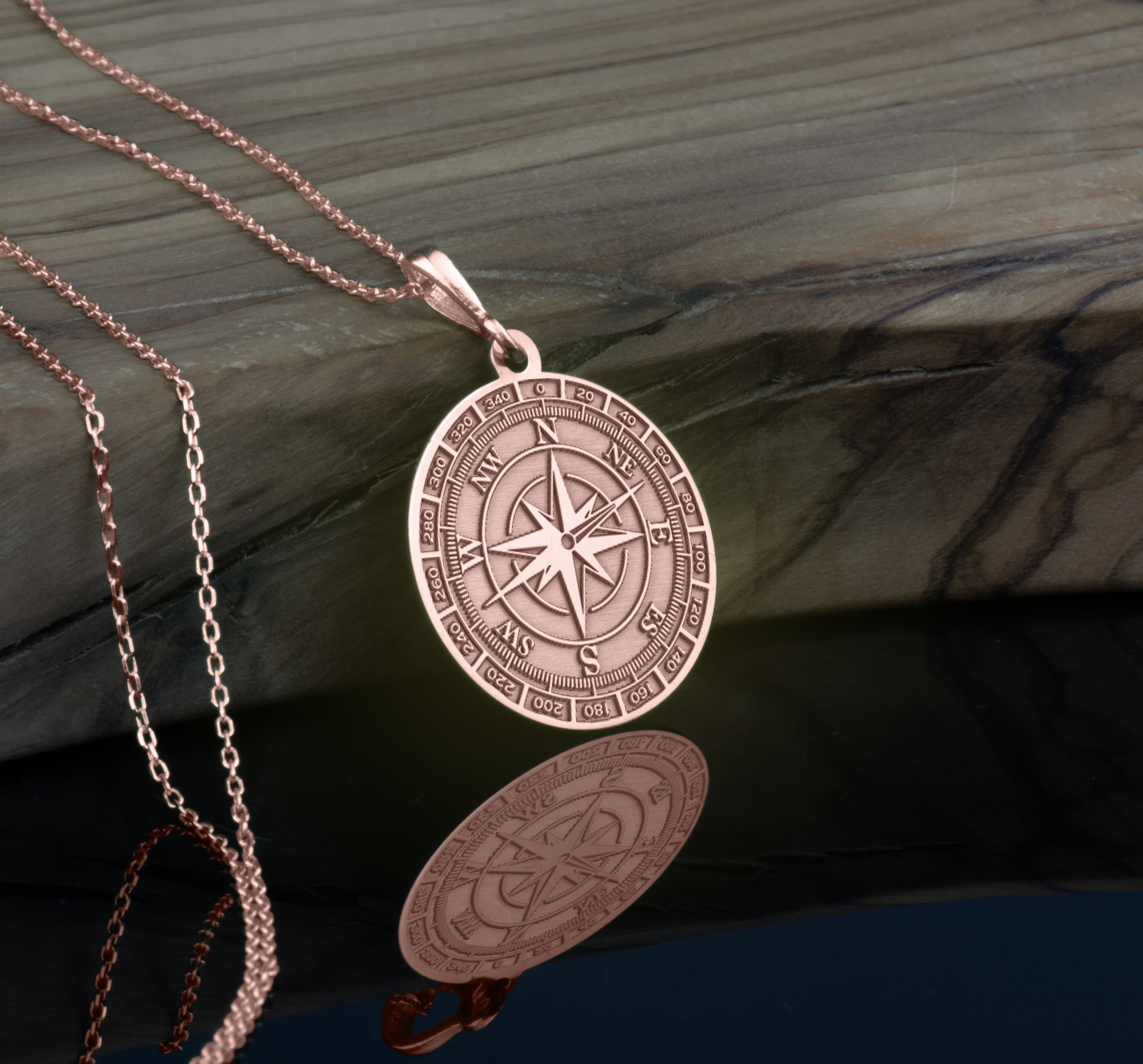 14K Solid Gold Personalized Compass Necklace, Custom Pendant ...