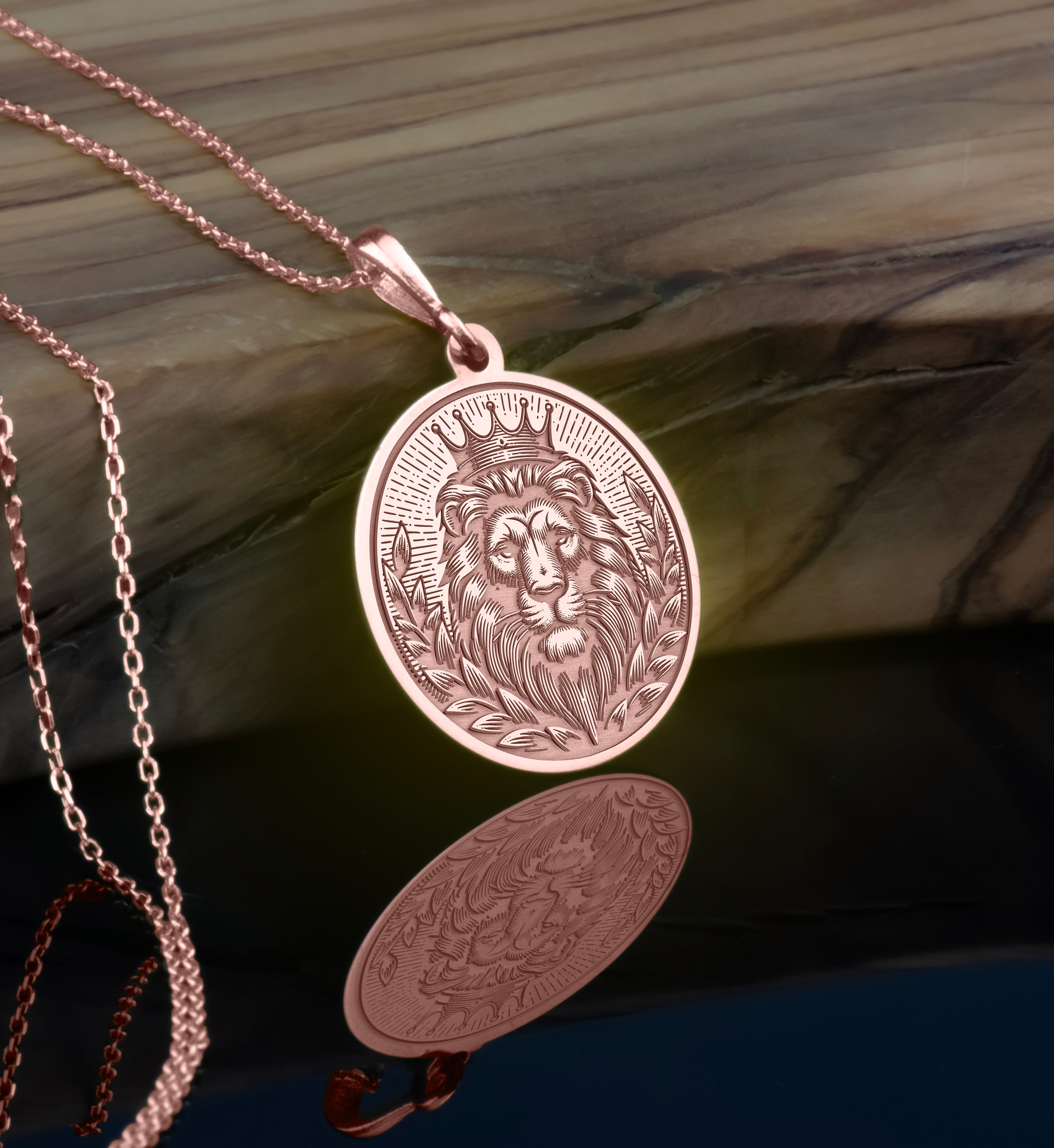 14K Solid Gold King of the Jungle Necklace, Silver Lion Pendant, Lion ...