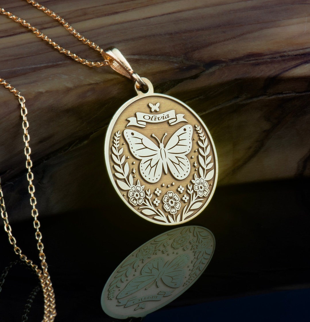 14K Solid Gold Personalized Dainty Butterfly Necklace, Minimalistic ...