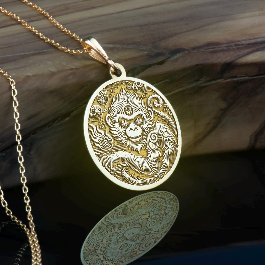 14K Solid Gold Sun Wukong Necklace, Silver Wukong Necklace, Rose Gold ...