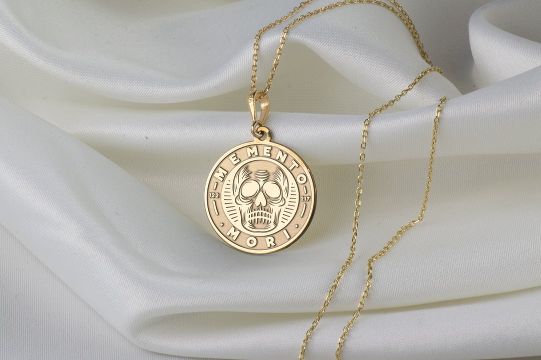14K Solid Gold Personalized Memento Mori Skull Necklace, Silver Memento ...