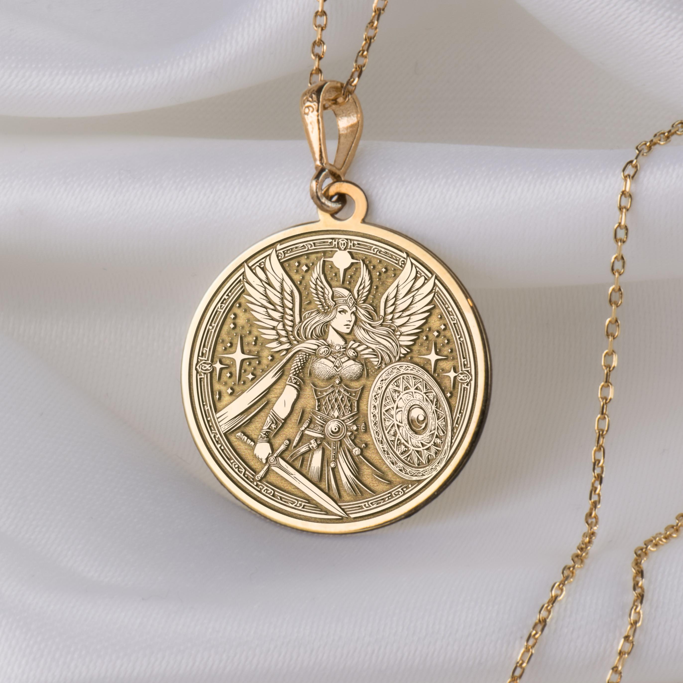 Valkyrie Norse Necklace: 14K Gold, Silver Shield Maiden Pendant - Etsy