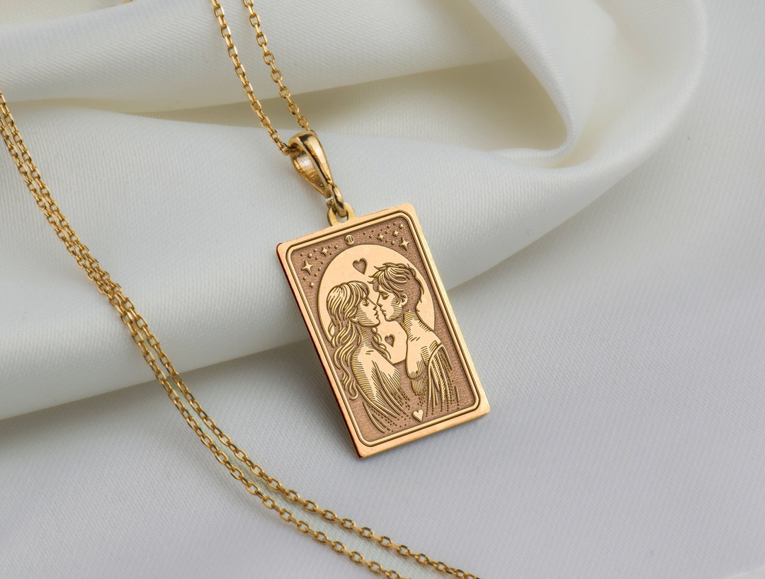 14K Solid Gold the Lovers Necklace, Silver Lovers Charm, Personalized ...